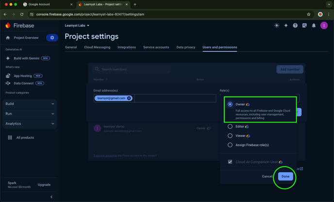 How to create and Grant Firebase Account Access to Learnyst